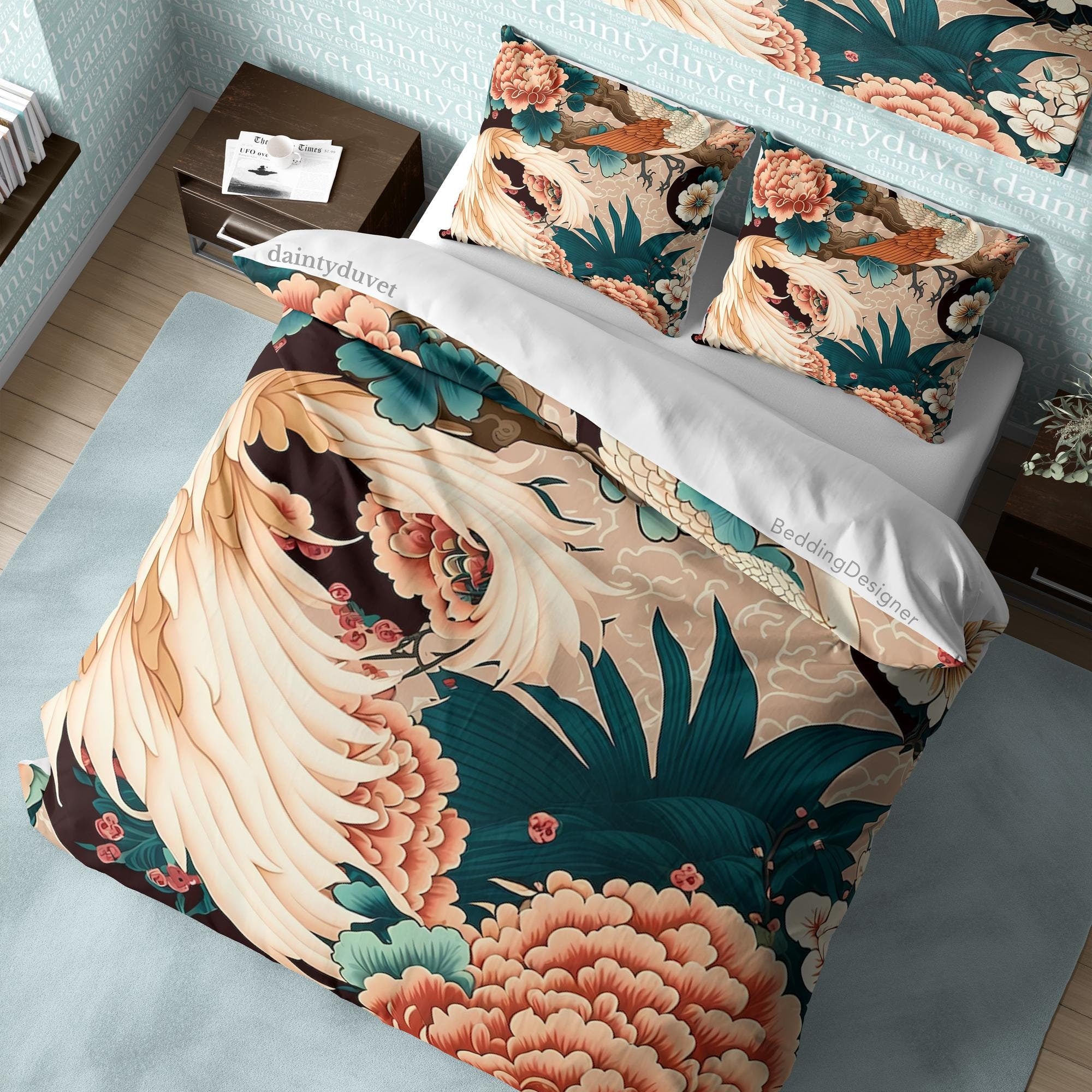 Colorful Japanese Pattern Bedding Set Cotton Duvet Cover Chrysanthemum Bonsai Blanket Cover Girly Bedroom Bedspread Unique Bed Cover