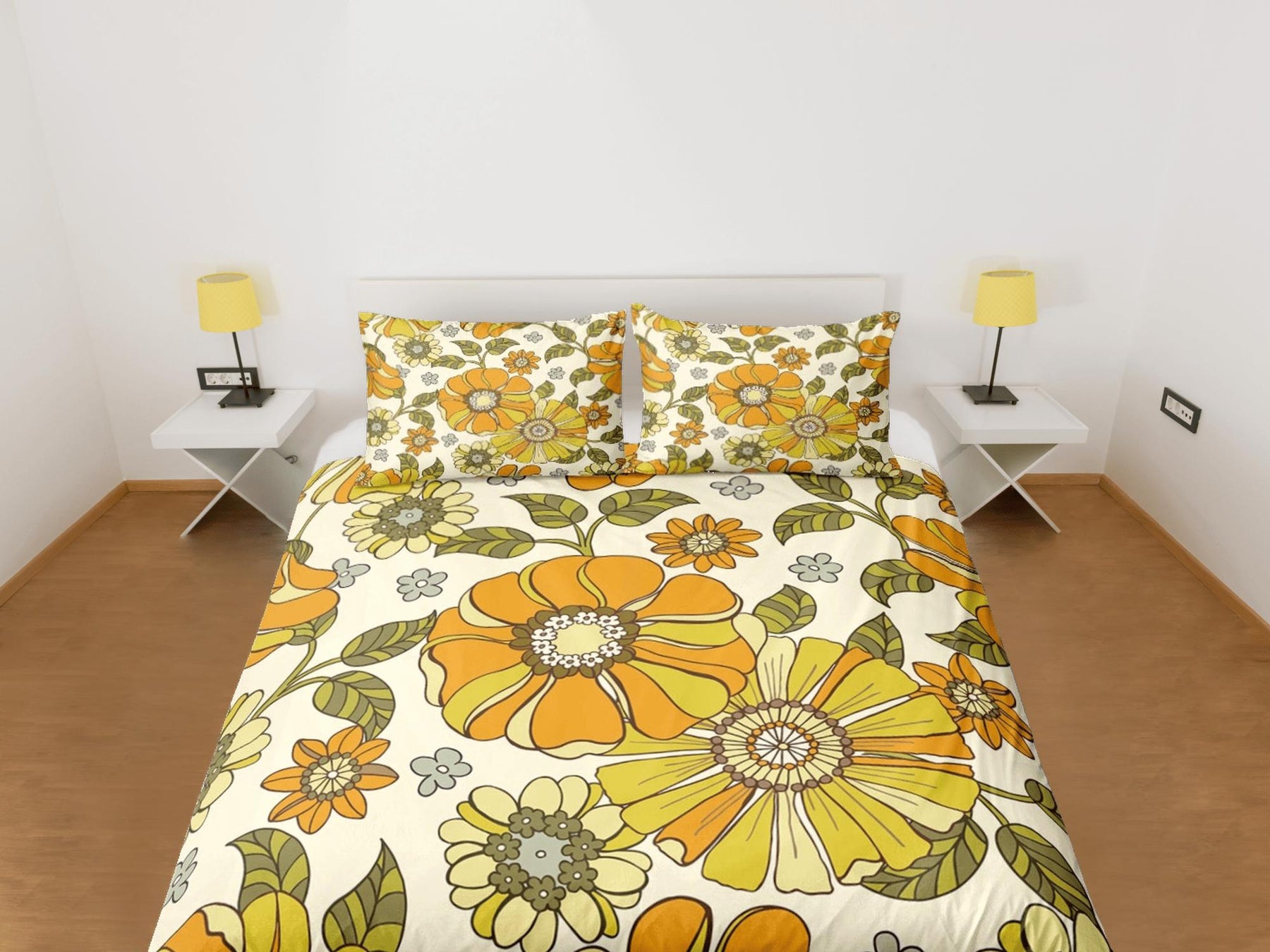 Orange daisies retro bedding mid century modern floral duvet cover col