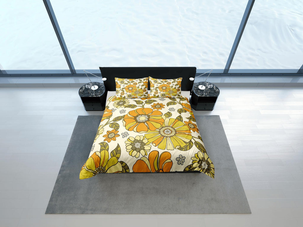 Orange daisies retro bedding mid century modern floral duvet cover col